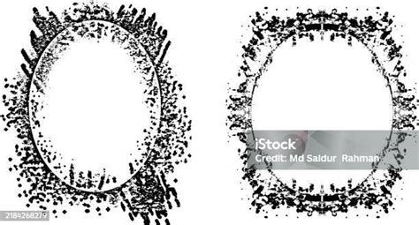 그런 지 페인트 튄 세트가있는 두 개의 타원형 프레임 거울의 흑백 액자와 검은 테두리가있는 검은 색 프레임 그런 지 프레임 세트 0명에 대한 스톡 벡터 아트 및 기타 이미지