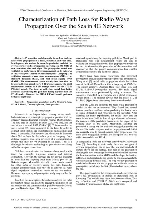 Pdf Characterization Of Path Loss For Radio Wave Propagation Over The Sea In 4g Network