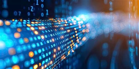 digital data flowing through glowing binary code in tube shape on dark