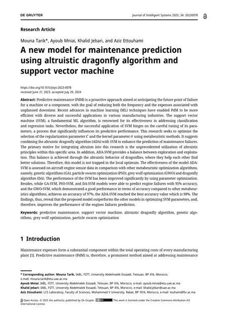 Pdf A New Model For Maintenance Prediction Using Altruistic Dragonfly Algorithm And Support