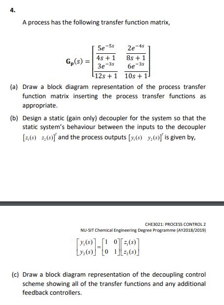 Solved A Process Has The Following Transfer Function Matrix