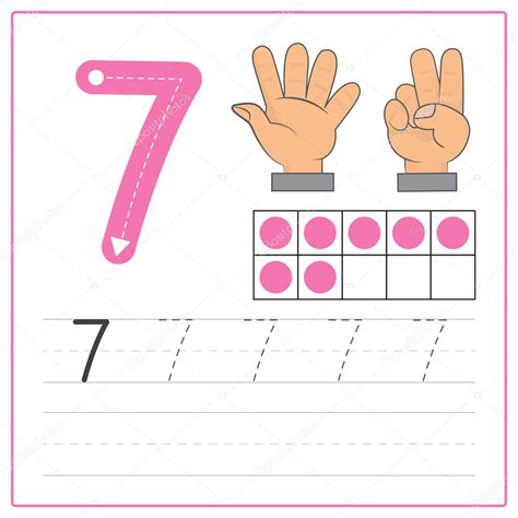 Number Writing Practice 7 — Stock Vector © Achiichiii 166660868