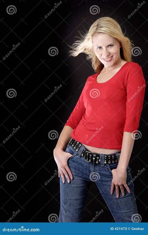 Attractive Woman In Casual Red Stock Image Image Of Happy Fashion