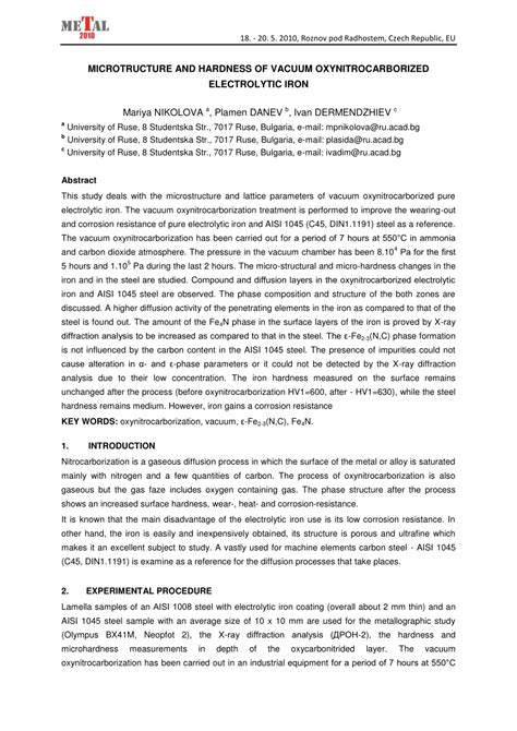 Pdf Microtructure And Hardness Of Vacuum Oxynitrocarborized Electrolytic Iron