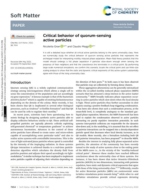 pdf critical behavior of quorum sensing active particles