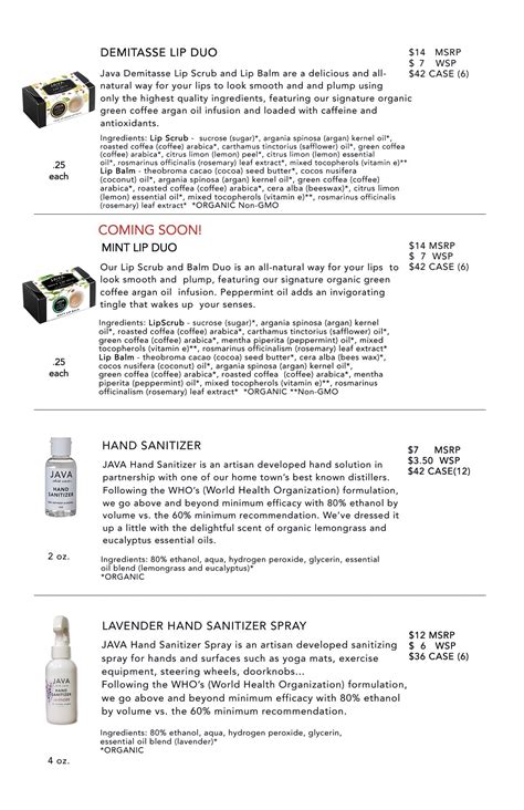 Java Product Guide For Wholesale Accounts Java Skin Care