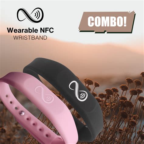 Combo 2x Wearable Nfc Wristbands 1 Blk 1 Pnk Blk Cards