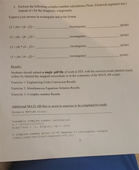 solved 3 perform the following complex number calculations