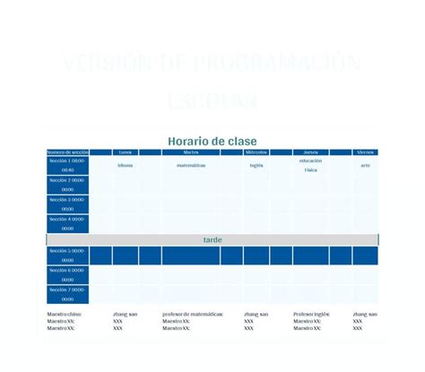 Plantilla De Excel Versión De Programación Escolar Y Hoja De Cálculo De