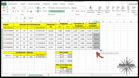 Excel Aplicado A Topografia Projeções Erro Linear Correção Das Projeções E Projeções