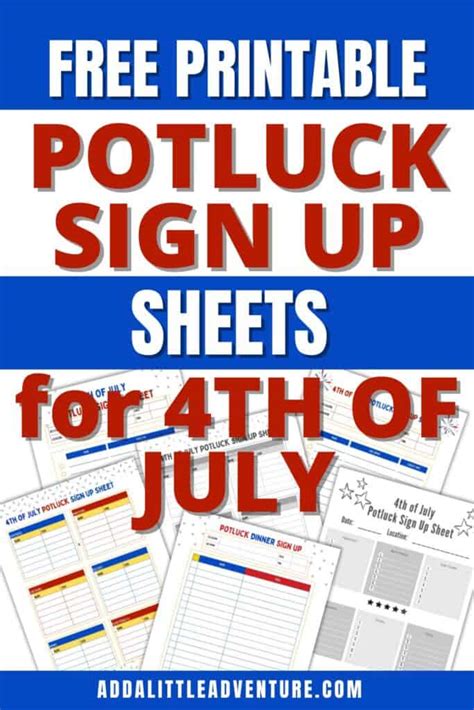Potluck Sign Up Sheet
