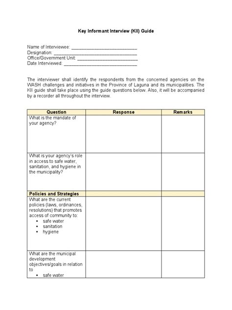 Key Informant Interview Guide Wash Municipality 28november2020 Pdf