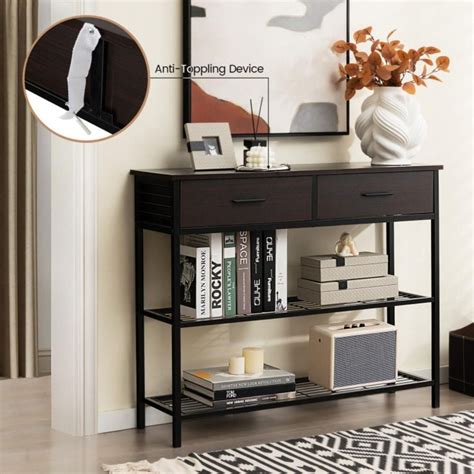 Hivvago Entryway Table With 2 Drawers And 2 Tier Shelves Entryway