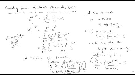 Generating Function And Recurrence Relations Hermite Polynomials Youtube
