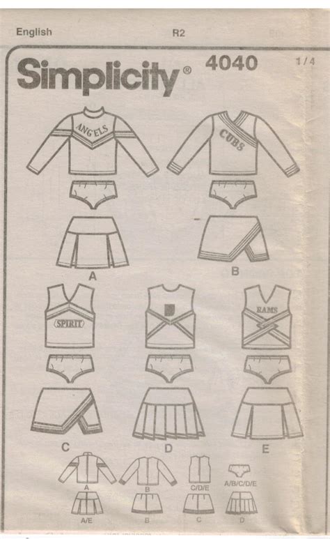 Simplicity Pattern 4040 Designer Cheerleader Costumes For Girls Sizes 8