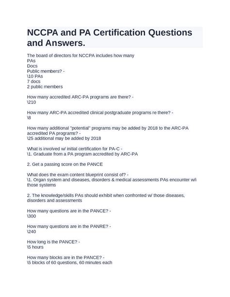 Nccpa And Pa Certification Questions And Answers Exams Medicine Docsity