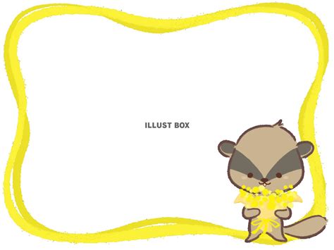 無料イラスト ミモザの花束を持つアナグマのフレーム