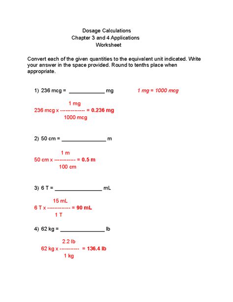 Answers To Dosage Calculatrions Worksheet Dosage Calculations Chapter 3 And 4 Applications