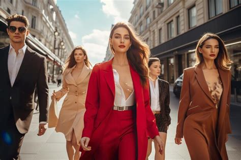 Premium Ai Image Confident And Attractive Women Dressed In Classic Strict Clothes Walk Down A