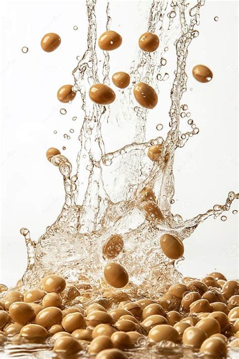 Soybeans Splashing Into Water Creating A Refreshing Wave Stock