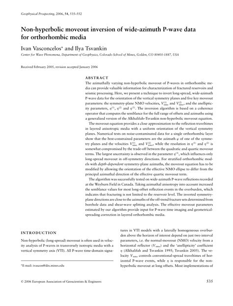 Pdf Non‐hyperbolic Moveout Inversion Of Wide‐azimuth P‐wave Data For