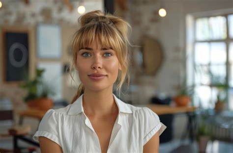 Woman In White Shirt Posing Premium Ai Generated Image