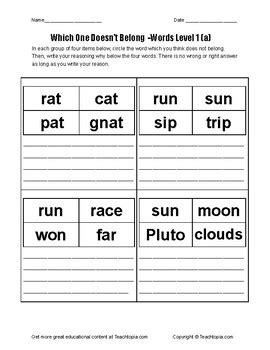 Which One Does Not Belong Circling Explaining Which Word Does Not Belong