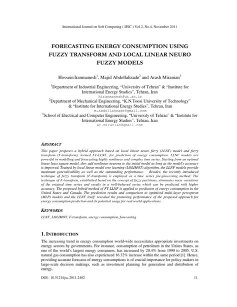PDF Forecasting Energy Consumption Using Fuzzy Transform And Local Linear Neuro Fuzzy Models