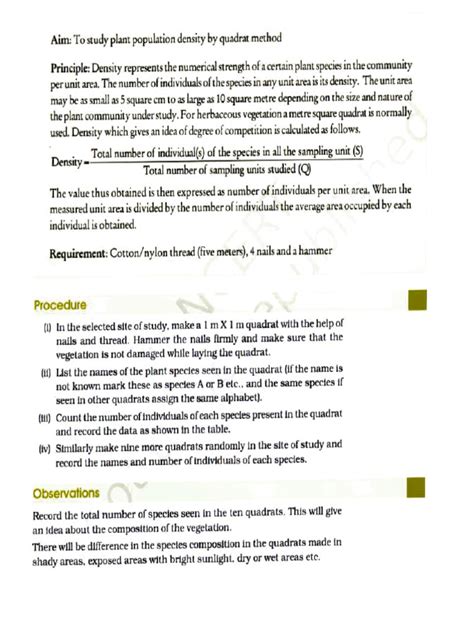 Expt No 2 Density By Quadrat Method Pdf Teaching Methods And Materials Science And Mathematics