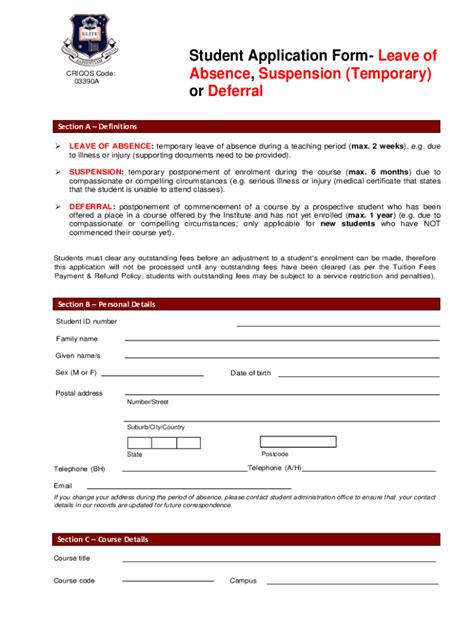 Fillable Online Leave Of Absence Application Form Fax Email Print