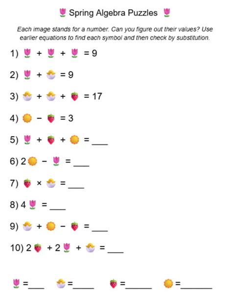 Spring Algebra Puzzle Worksheet By Erins Hands On Learning Tpt