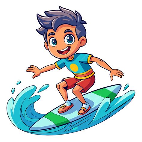 Amigable Chico Surfeando En Las Olas Dibujo Vectorial De Dibujos Animados Vector Premium