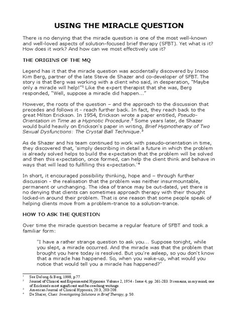 Using The Miracle Question Pdf Therapy Applied Psychology