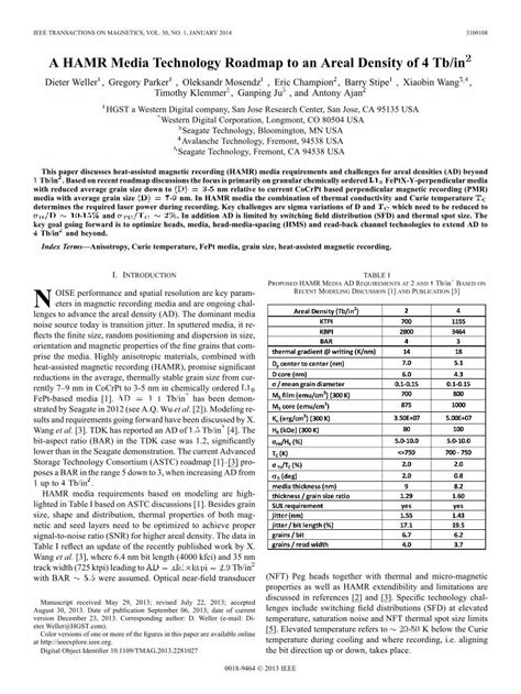 Pdf A Hamr Media Technology Roadmap To An Areal Density Of 4 Tbin2