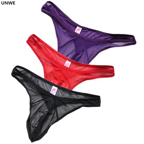 UNWE 남성용 메쉬 끈 팬티 얇은 섹시 비키니 속옷 페니스 파우치 남성용 경량 끈 팬티 드롭 배송 AliExpress