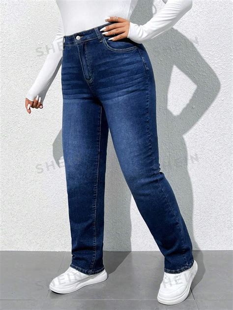 Shein Ezwear Plus Size High Waist Water Wash Jeans Shein Usa