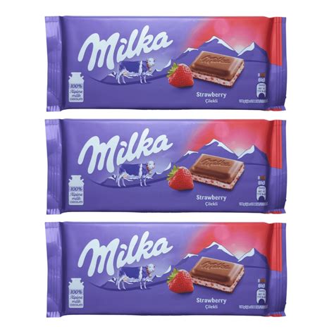 3 Barras De Chocolate Milka Ao Leite Recheio Sabor Morango No Shoptime