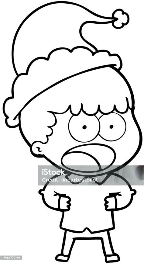 Dessin Au Trait Dessiné À La Main Dun Homme Choqué Portant Un Chapeau