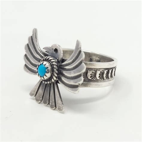 Delayne Reeves Sterling Silver Navajo Thunderbird Ring Sleeping Beauty Turquoise Blue Gem Silver
