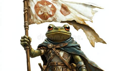 Frog Warrior Holding Flag Detailed Armor Heroic Stance Fantasy