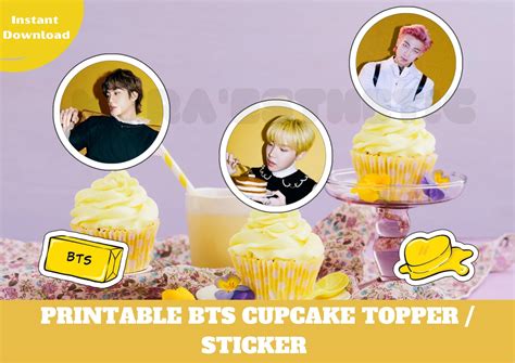 Printable BTS Cupcake Topper Bts Sticker Bts Cake Topper Bts