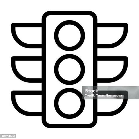 신호등 라인 아이콘 내비게이션 개념 흰색 배경에 신호등 신호 표지판 모바일 개요에 3개의 발광 전구가 있는 도로 조명 벡터 그래픽 거리에 대한 스톡 벡터 아트 및 기타