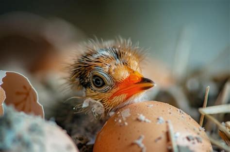 Premium Photo A Bird Hatchling Peeks From Its Shell