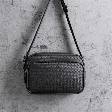 Woven Messenger Bag Men Double Layer Waterproof Crossbody Bag