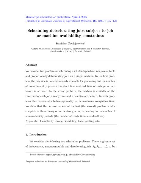 Pdf Scheduling Deteriorating Jobs Subject To Job Or Machine