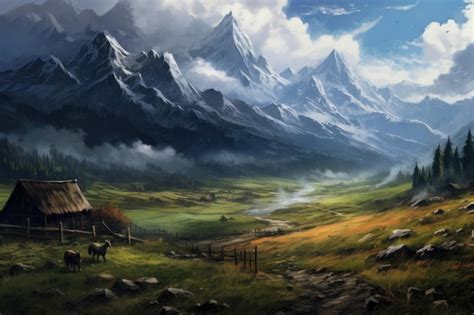 Un Hermoso Escenario Rpg De Campo De Pastoreo Foto Premium