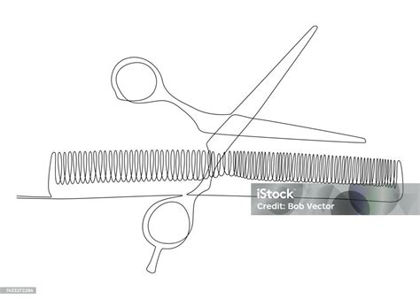 빗과 가위의 연속 선 그리기 씬 라인 일러스트 레이 션 벡터 개념 윤곽선 그리기 창조적 인 아이디어 가위에 대한 스톡 벡터 아트 및 기타 이미지 Istock