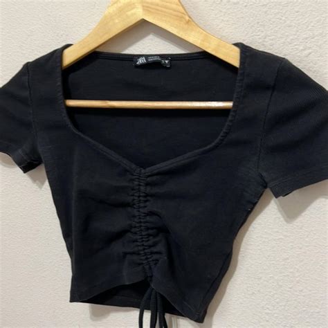 Zara Black Crop Top Size S Good Preowned Depop