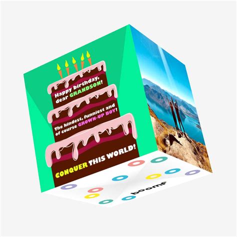 Happy Birthday Grandson Conquer This World Enormous Cake Confetti Expl