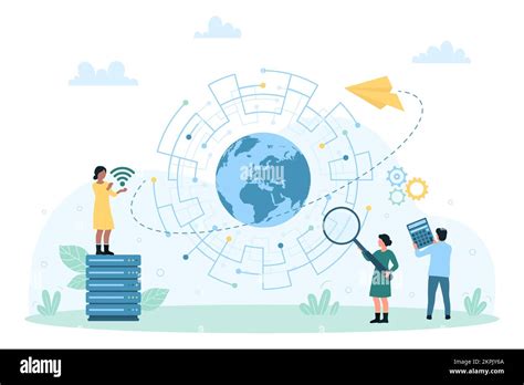 Fast Internet Connection Communication Technology Vector Illustration Cartoon Tiny People Test